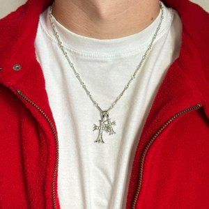 Accessories | Vintage Y2k Style Double Cross Silver Necklace Rhinestone ...